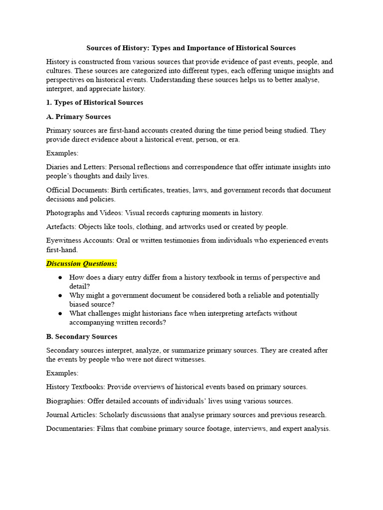 Types and Importance of Historical Sources | PDF | Primary Sources ...