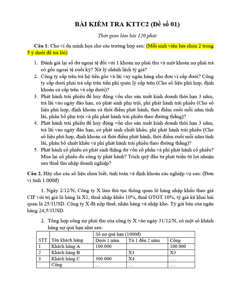 Bài Kiểm Tra Kttc2 - Cq61.21.Lt1,2 Đề Số 01 | PDF