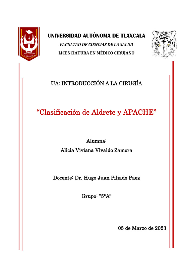 Clasificación de Aldrete y APACHE | PDF | Unidad de Cuidados Intensivos ...