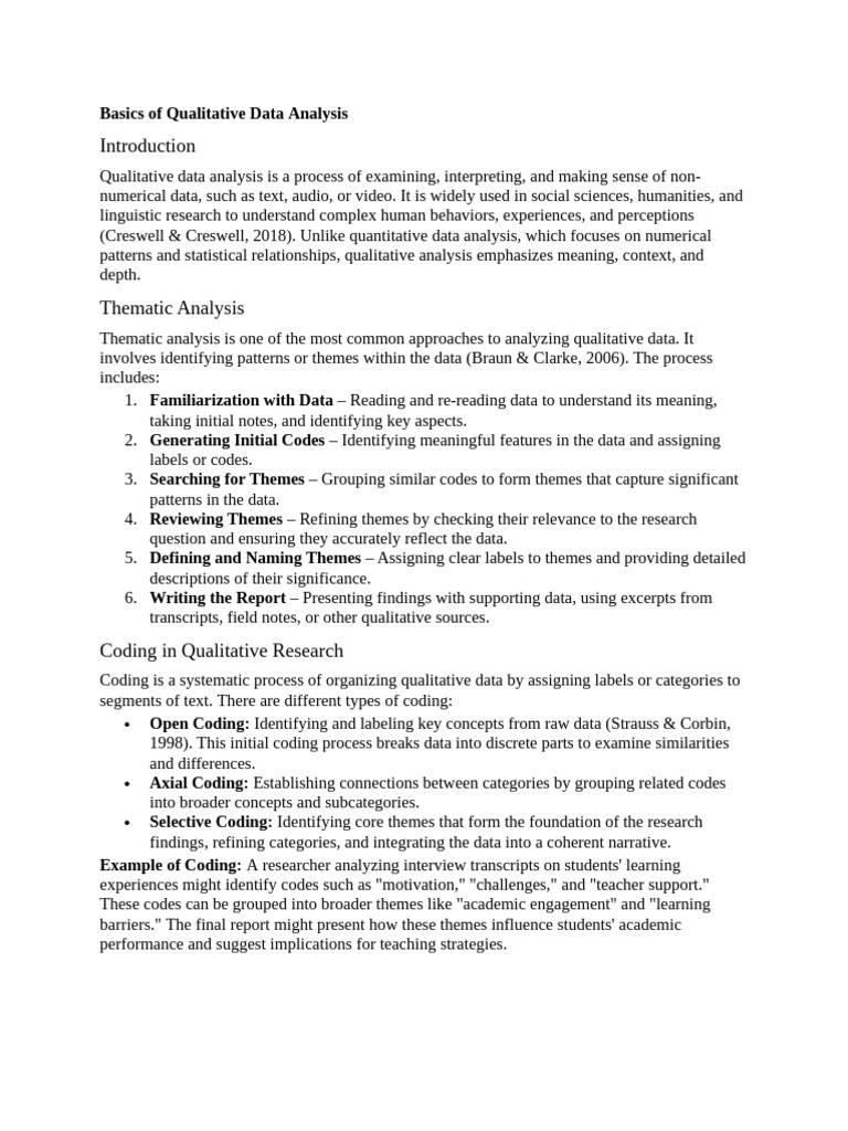 Basics of Qualitative Data Analysis, Thematic Analysis | PDF ...