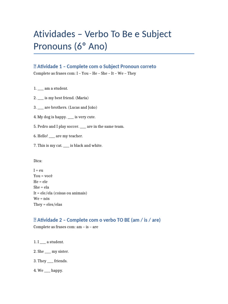 Atividades ToBe 6Ano | PDF