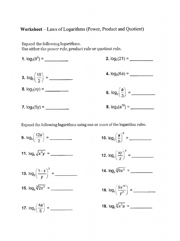Laws of Logarithms+Key | PDF
