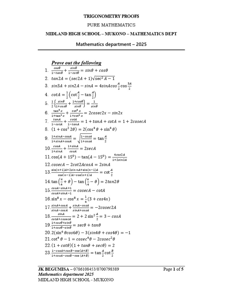 100 - Trigonometry Proofs - Tr. JK 2025 | PDF | Special Functions ...