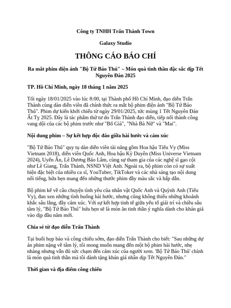 Thông Cáo Báo Chí B T Báo TH | PDF