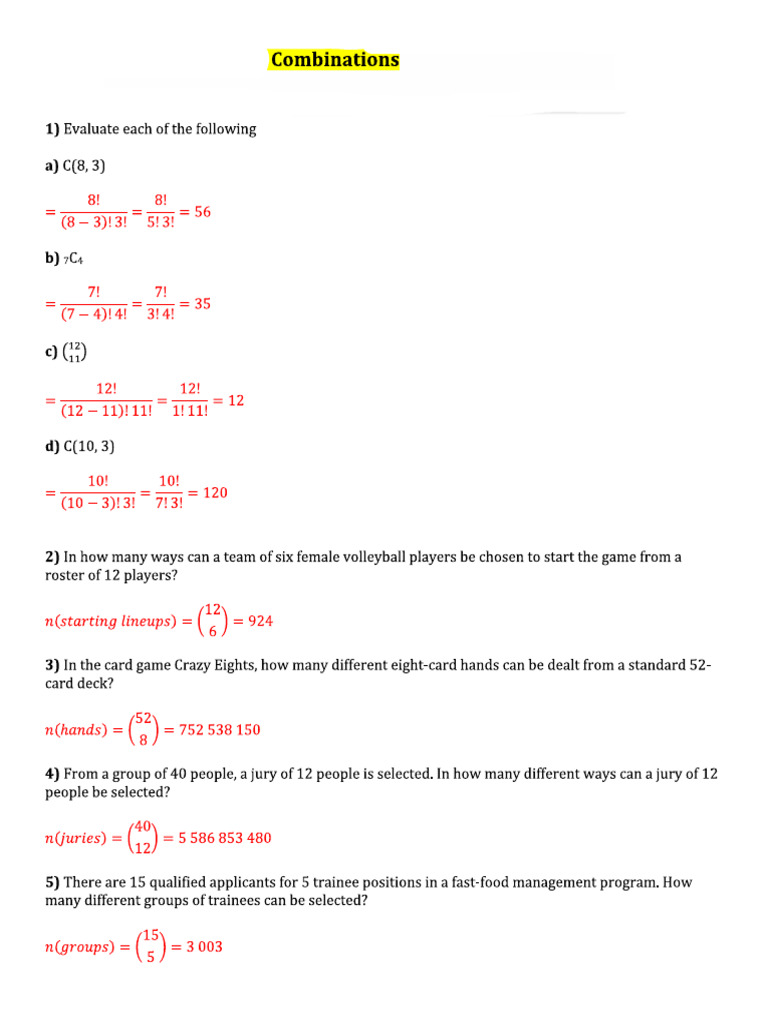 Combinations 2 Key Pdf