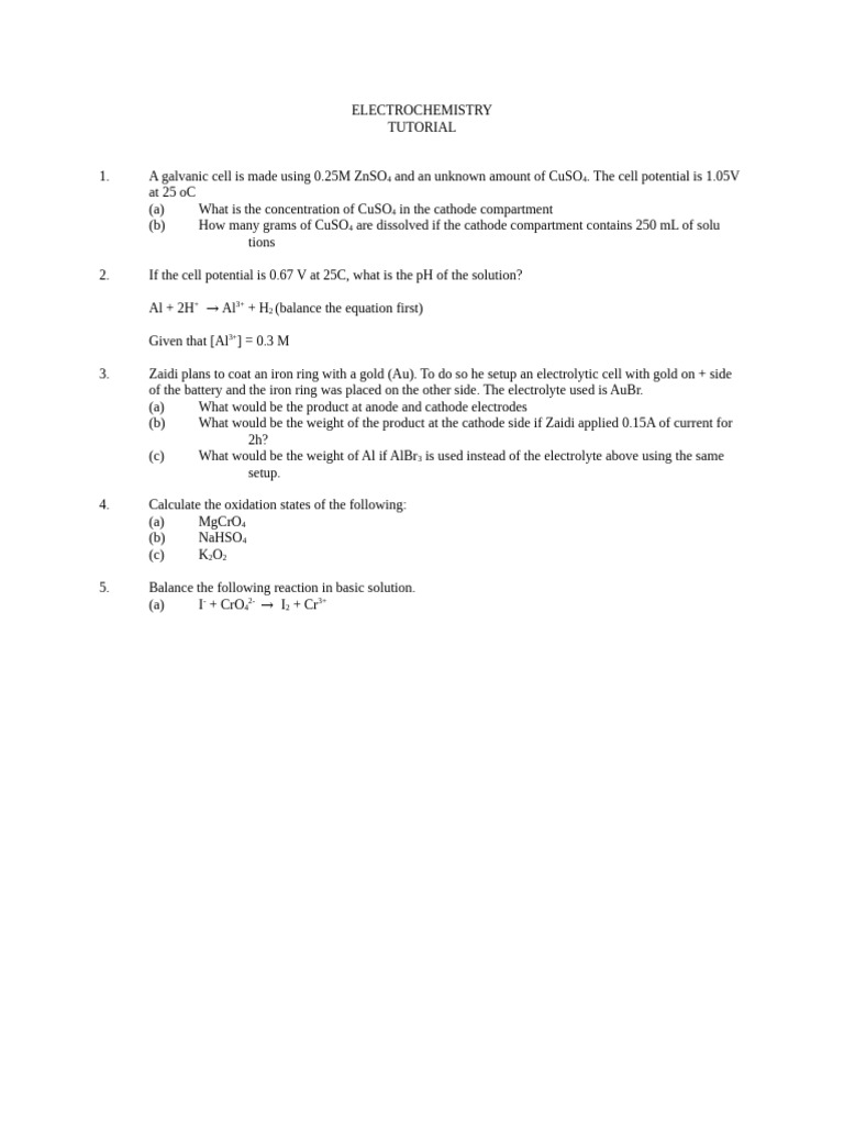 TUTORIAL 10 Electrochemistry Made in Malaysia | PDF
