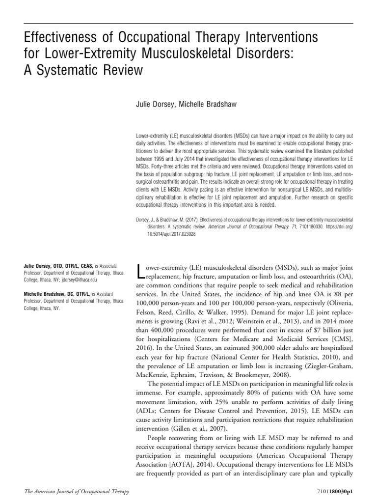 Effectiveness of Occupational Therapy Interventions For Lower-Extremity ...