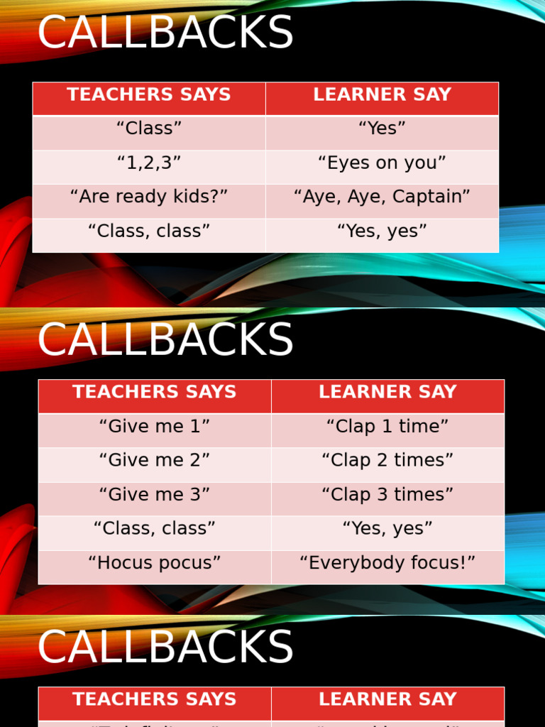 Classroom Callbacks | PDF