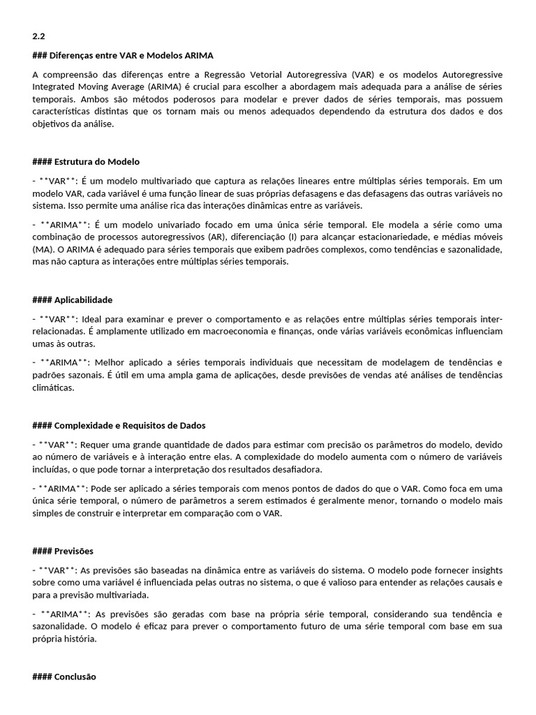 Diferenças Entre VAR e Modelos ARIMA | PDF | Modelo autorregressivo ...