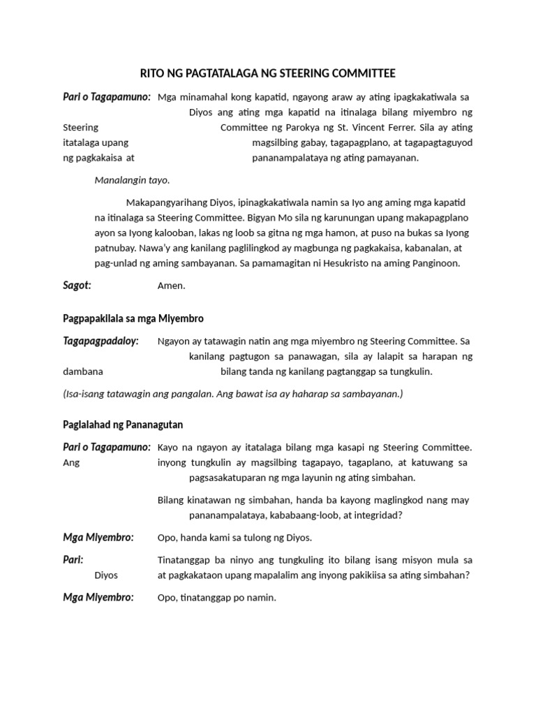 Rito NG Pagsusugo NG Steering Committee | PDF