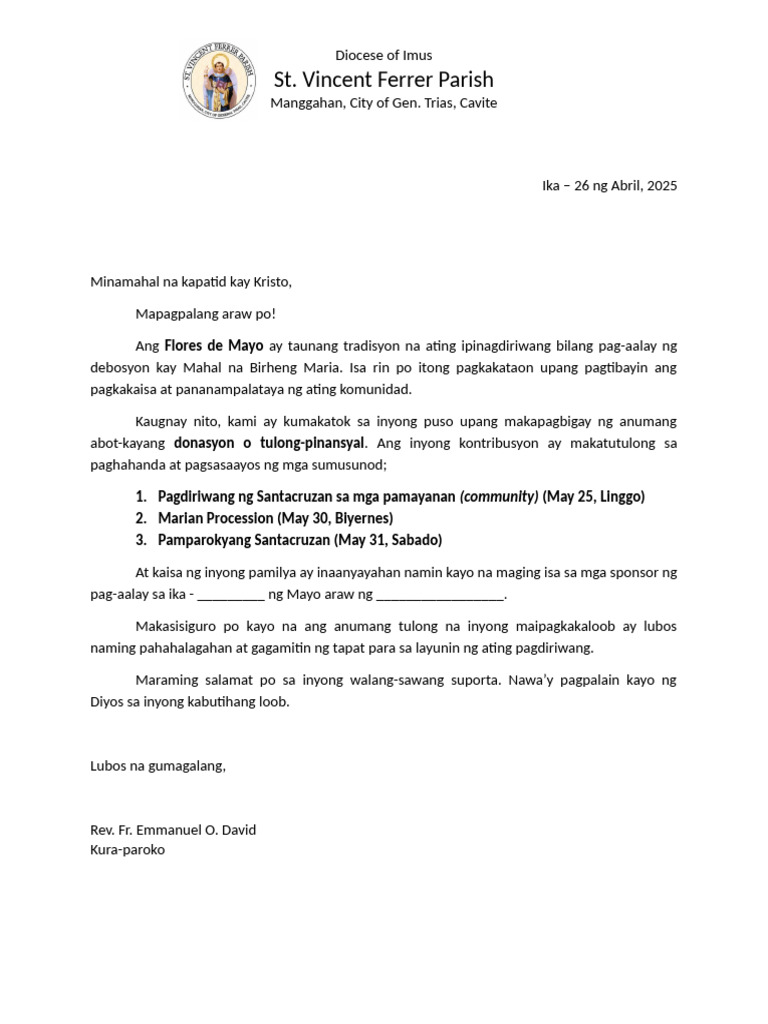 Solicitation For Flores de Mayo | PDF
