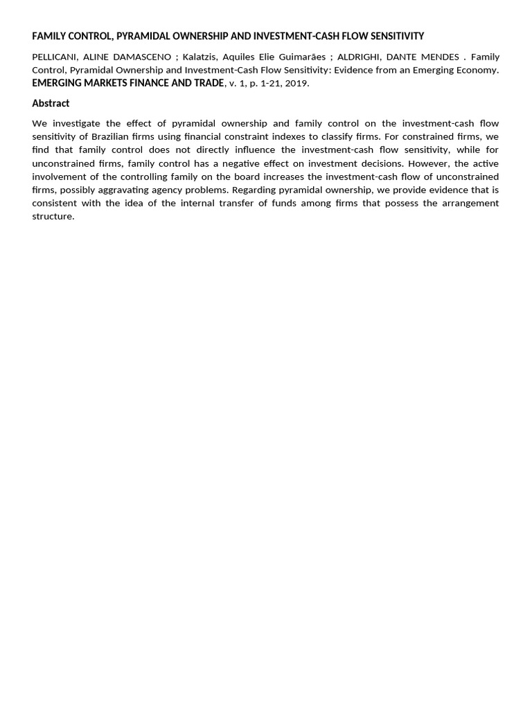 Family Control, Pyramidal Ownership and Investment-Cash Flow ...