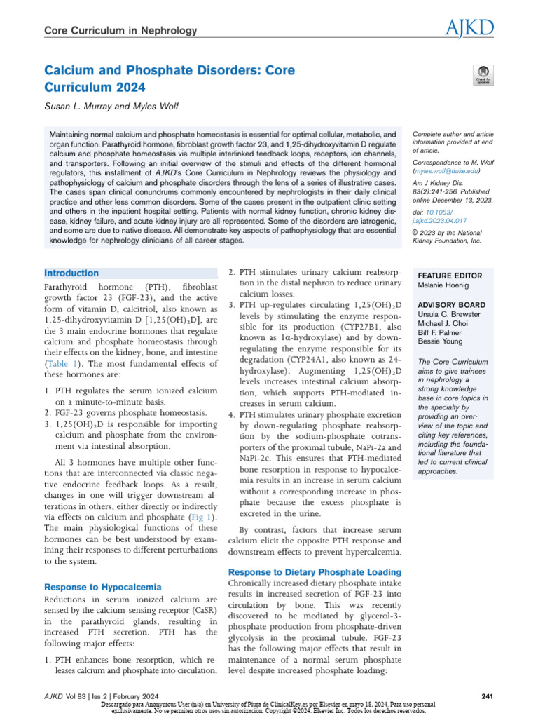 Calcium and Phosphate Disorders Overview | PDF