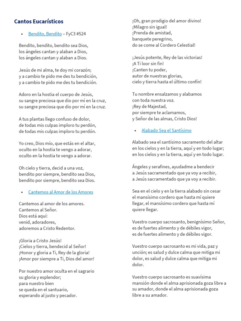 Cantos Eucarísticos Pdf Eucaristía Cristo Título
