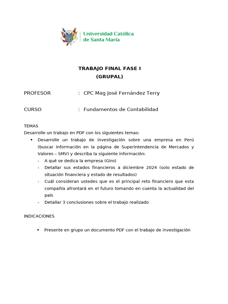 Trabajo Final Fase I (Grupal)- Fundamentos de Contabilidad Financiera | PDF