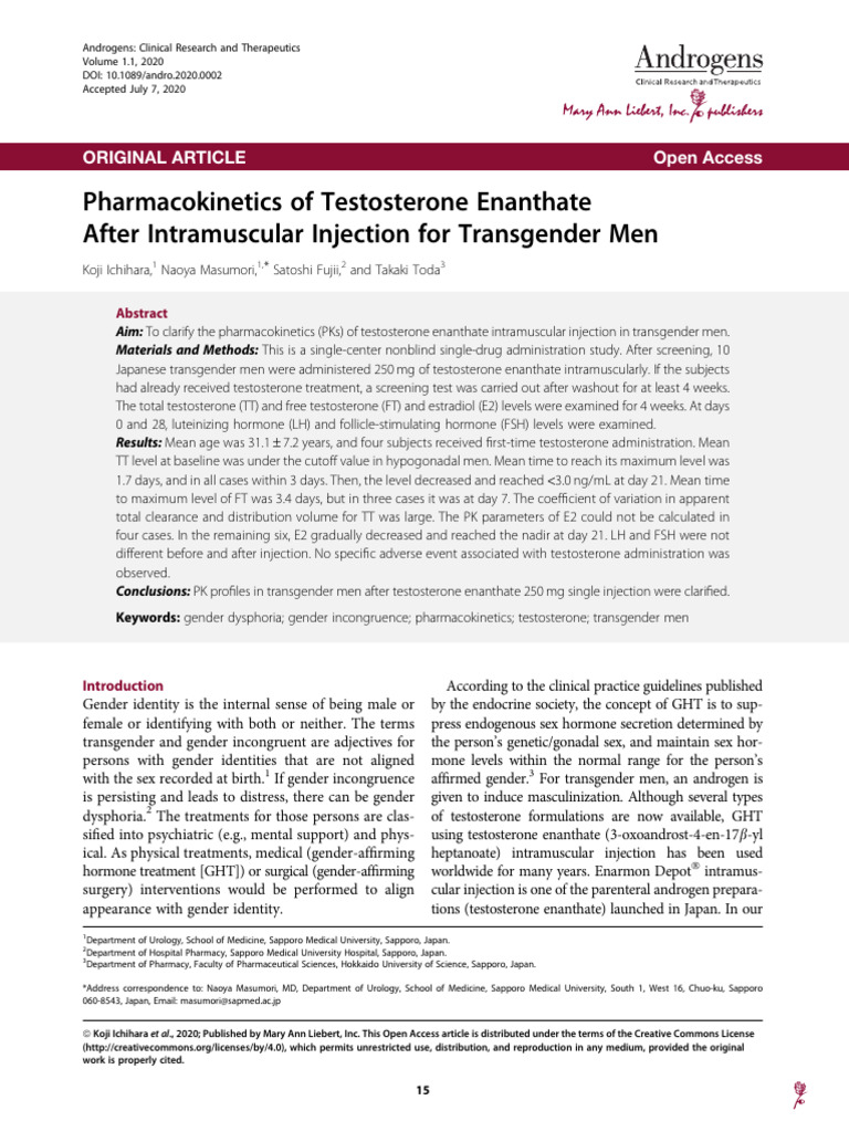 Pharmacokinetics of Testosterone Enanthate After Intramuscular ...