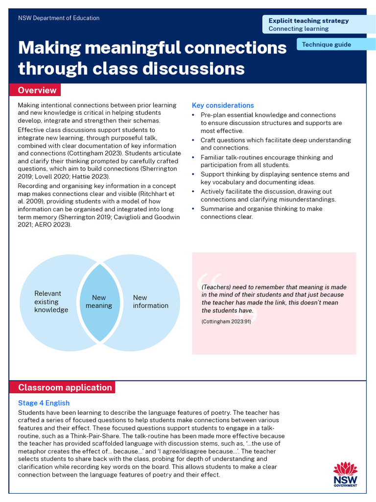Explicit Teaching Making Meaningful Connections TG | PDF | Body ...