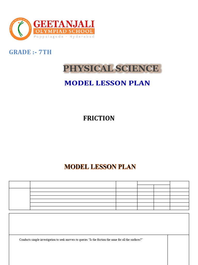 FRICTION-Lesson-Plan-8th-classPS (2) ORIGINAL | PDF | Friction | Force
