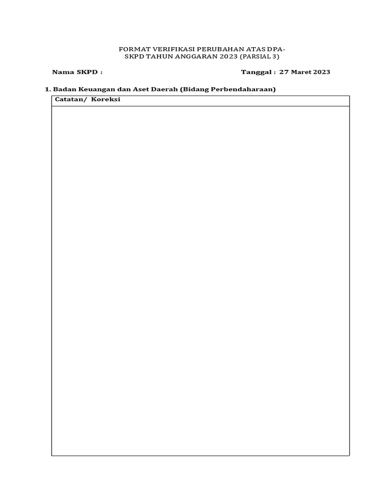 Format Verifikasi Perubahan DPA Parsial 3 TA 2023 | PDF