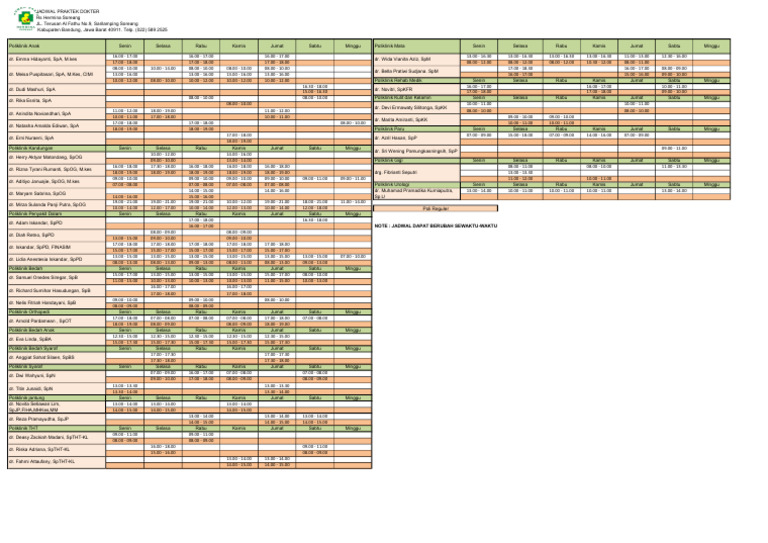 Jadwal Praktek Dokter Hermina Soreang MARET 23 | PDF