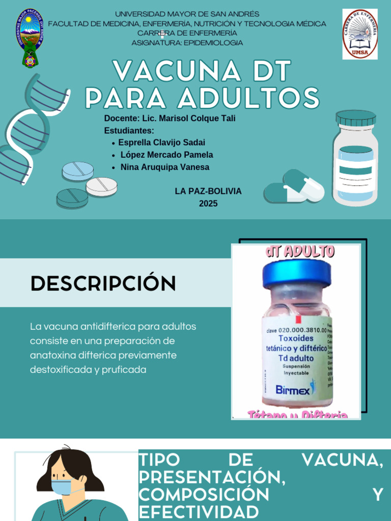 Vacuna DT para Adultos en Bolivia | PDF | Inyección (medicina) | Drogas