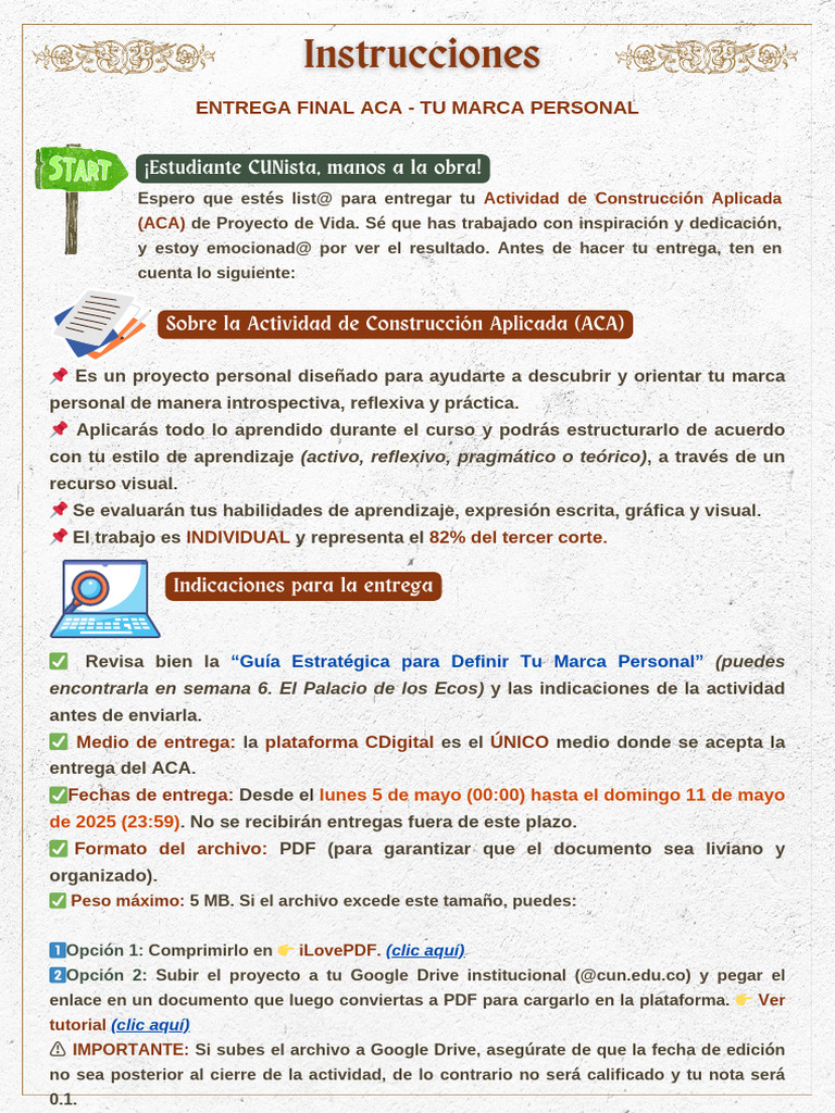 Instrucciones Entrega ACA - Tu Marca Personal (PV 2025) | PDF