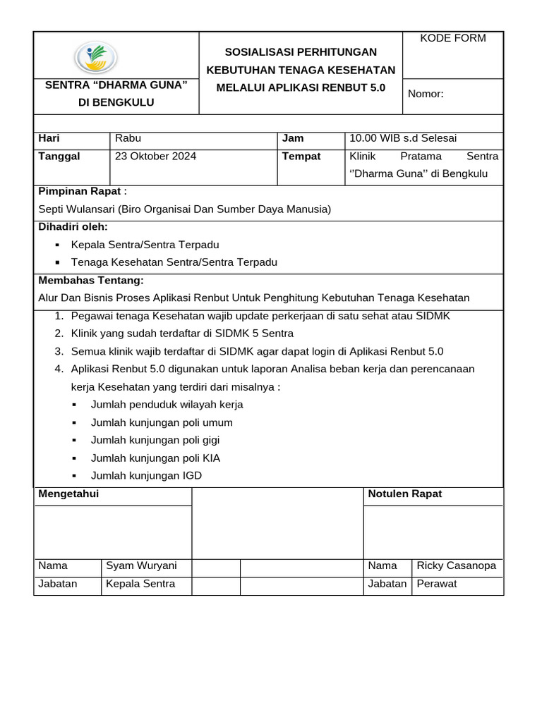 Sosialisasi Aplikasi Renbut 5.0 di Bengkulu | PDF