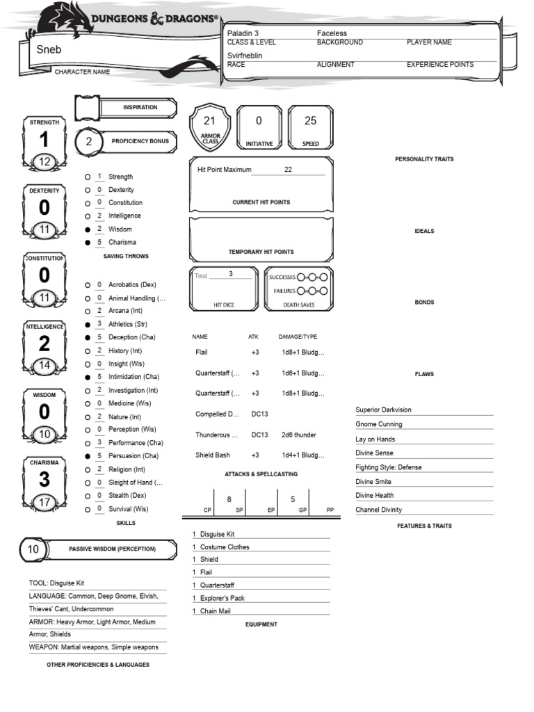 Sneb LVL 3 Character Sheet | PDF