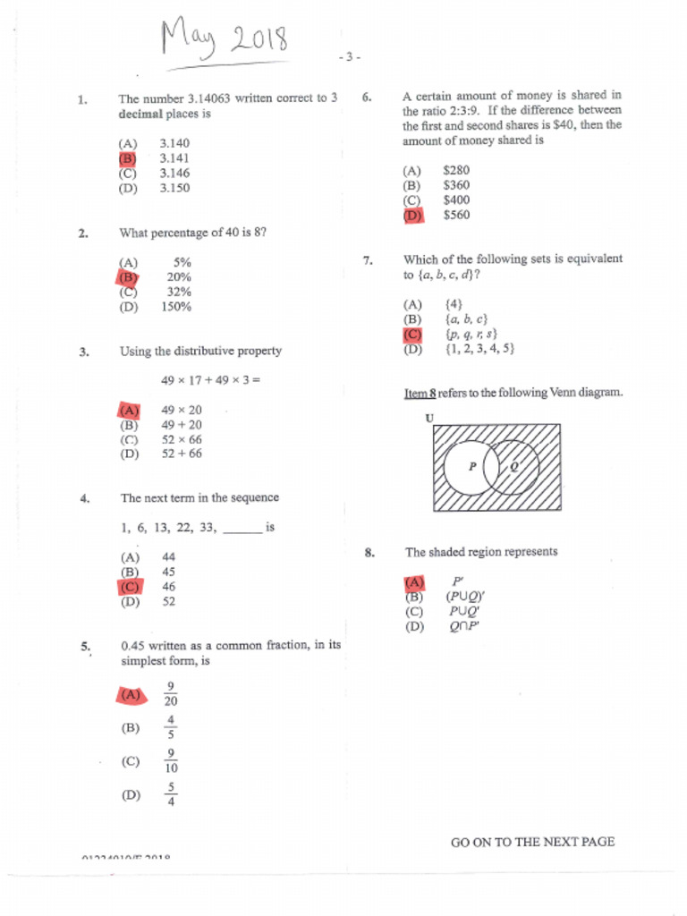 CSEC Mathematics MayJune P1 2018 | PDF