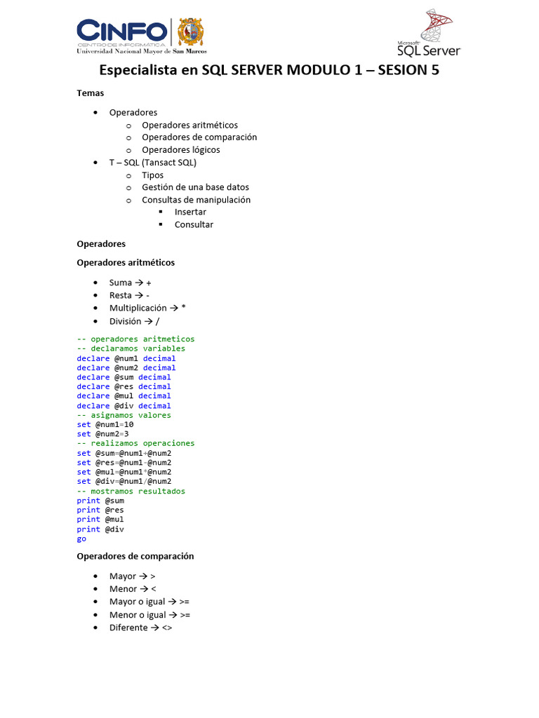 SQL Server - Sesion 5 | PDF | SQL | Bases de datos