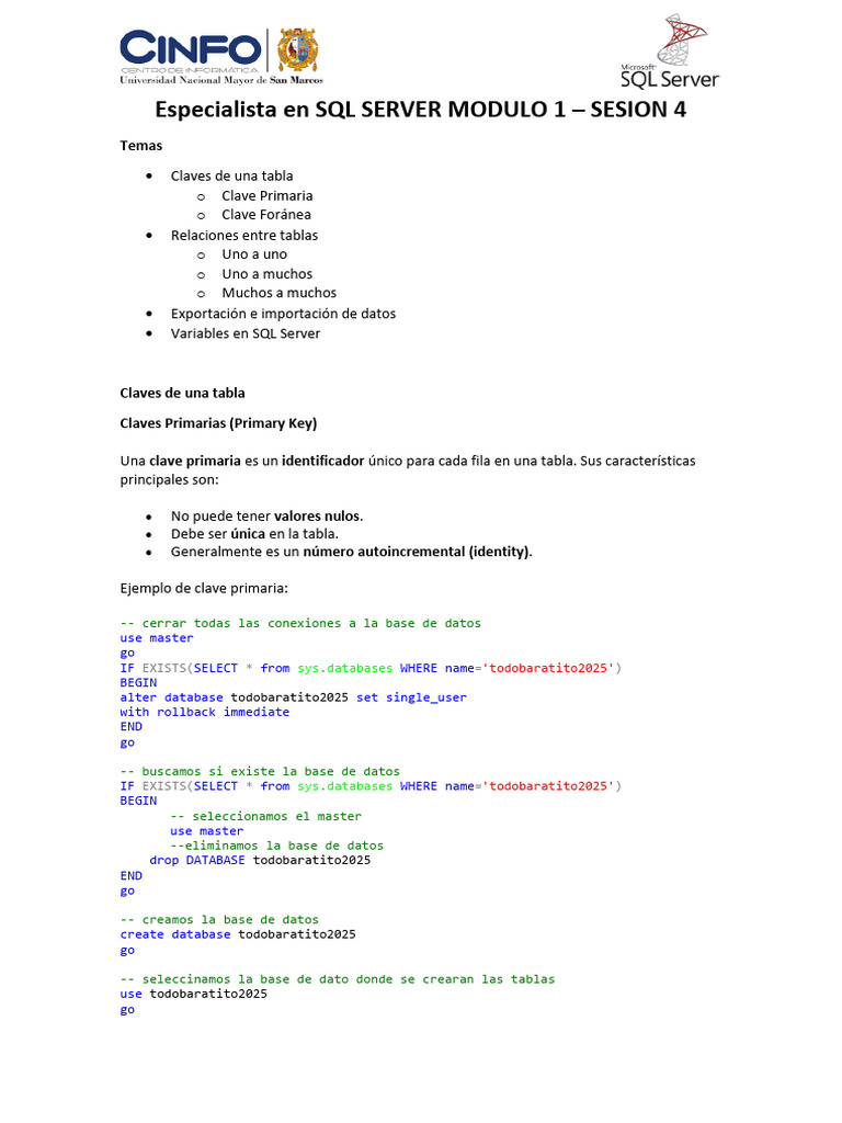 SQL Server - Sesion 4 | PDF | SQL | Servidor SQL de Microsoft