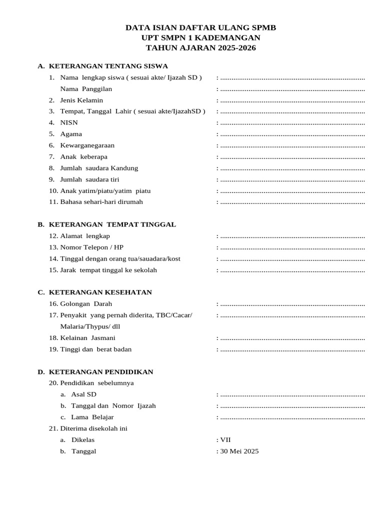 Formulir Daftar Ulang SPMB 2025 | PDF