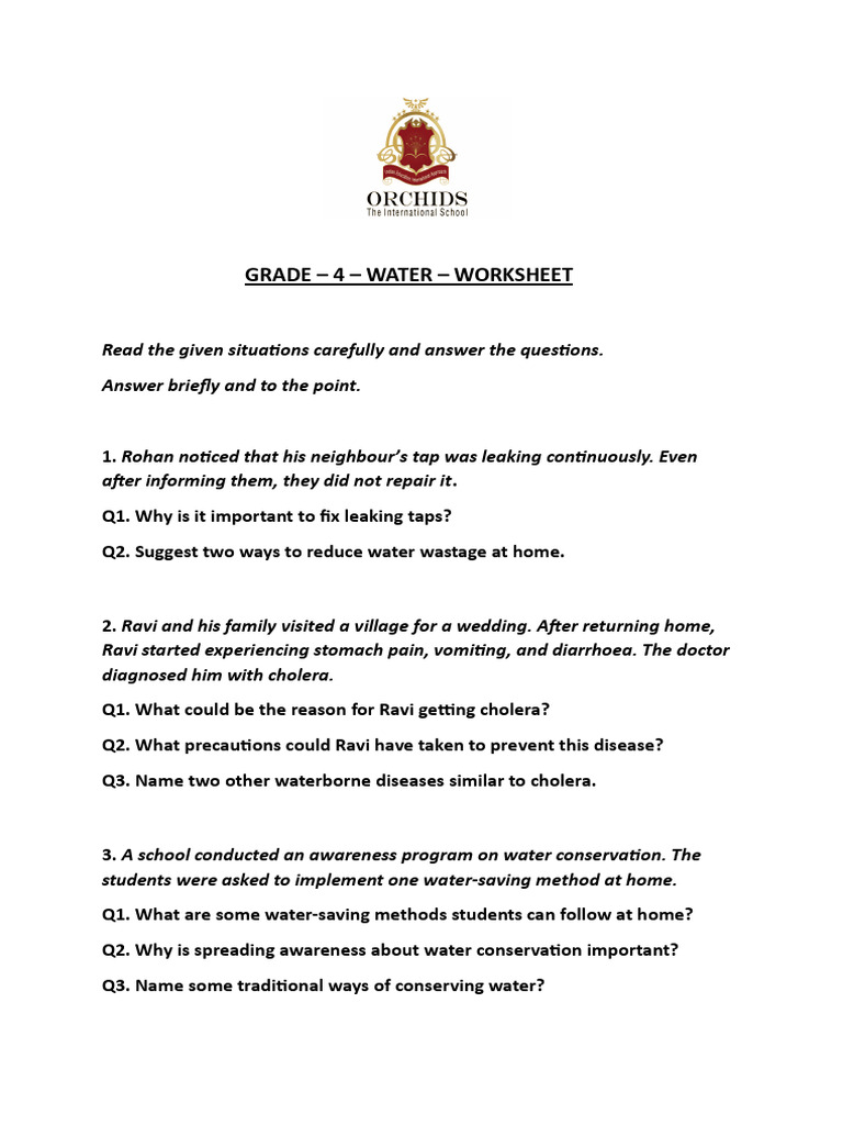 Grade 4 - Water - Worksheet | PDF