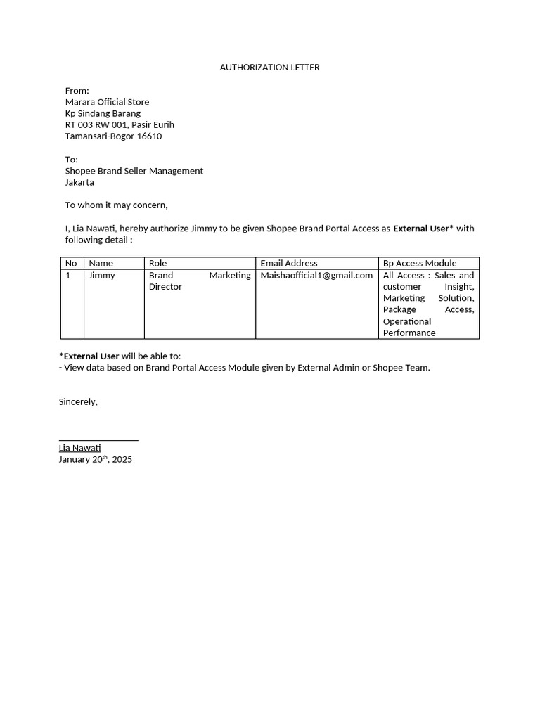 Authorization Letter Marara | PDF