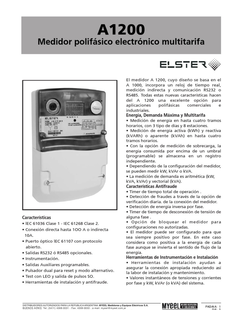 Medidor Polifásico A1200 Multitarifa | PDF | Medición | Electricidad