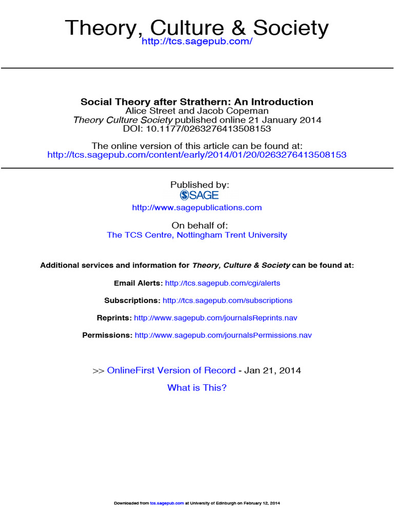 Social Theory After Strathern An Introdu | PDF | Anthropology | Theory