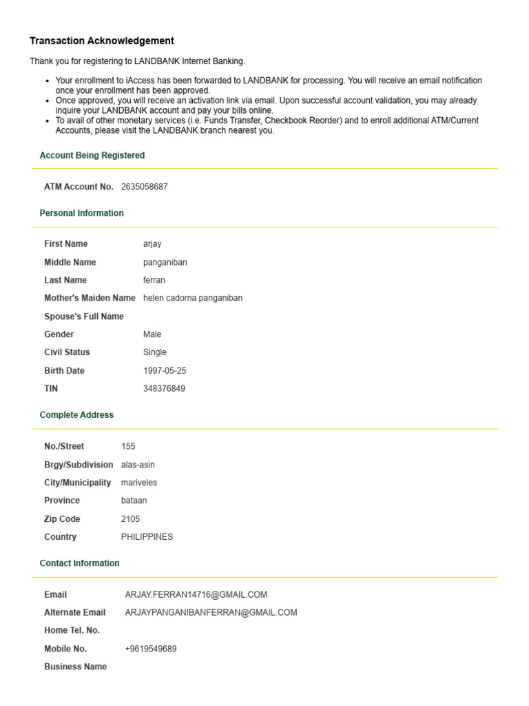 iAccess Registration Acknowledgement | PDF