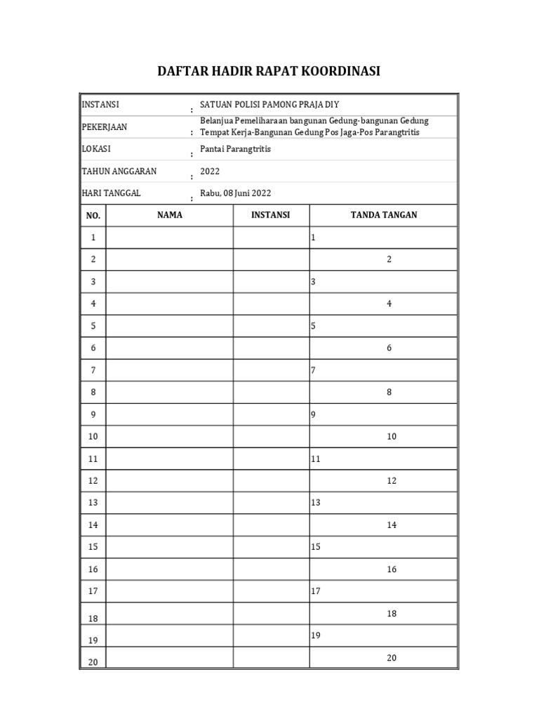 Daftar Hadir Rakor 2 | PDF