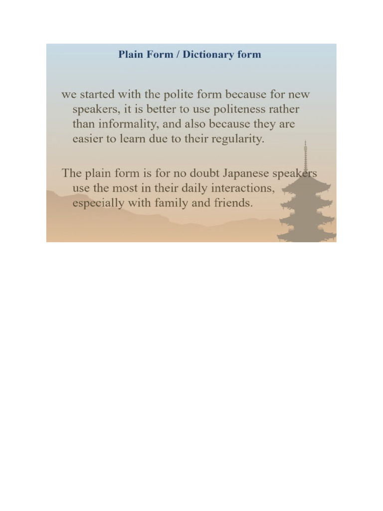 Japanese Plain Form - A | PDF