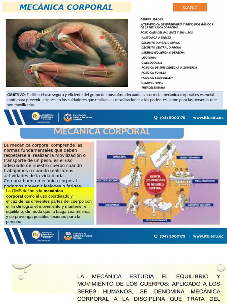 Clase 7 Mecanica Corporal y Posturas Clínicas | PDF | Términos anatómicos de ubicación