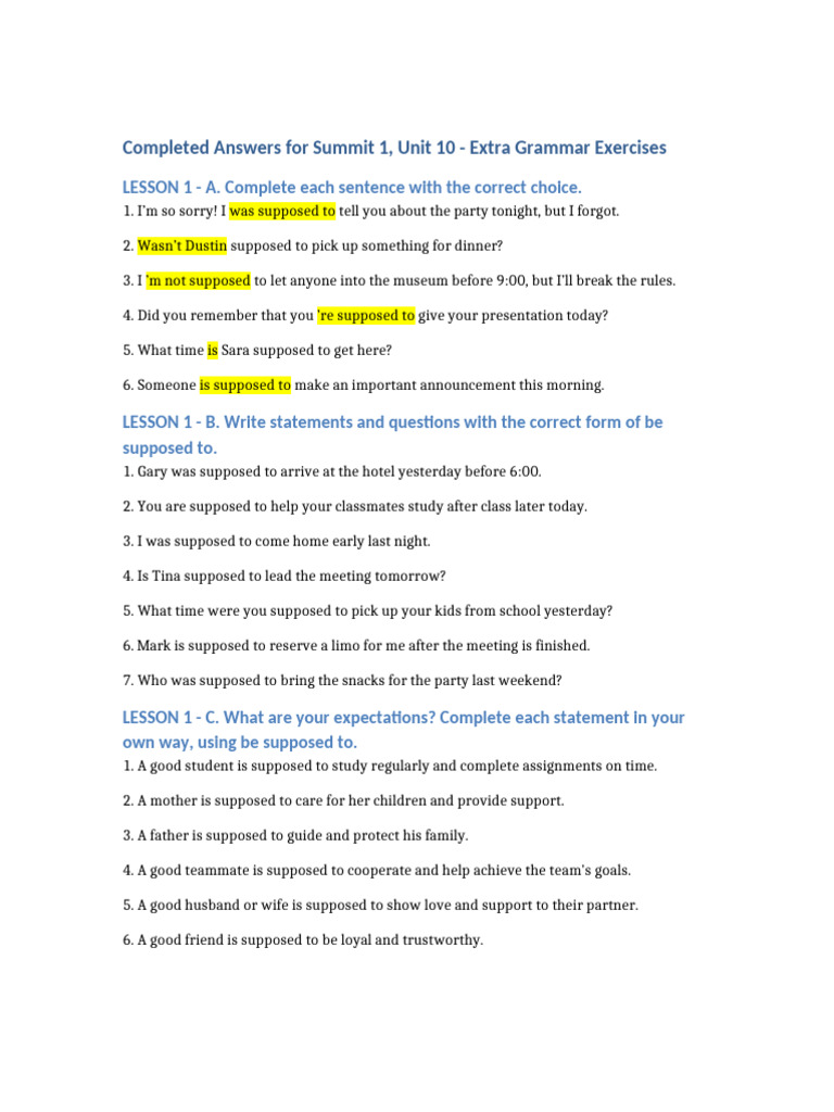 Unit 10 Completed Exercises | PDF