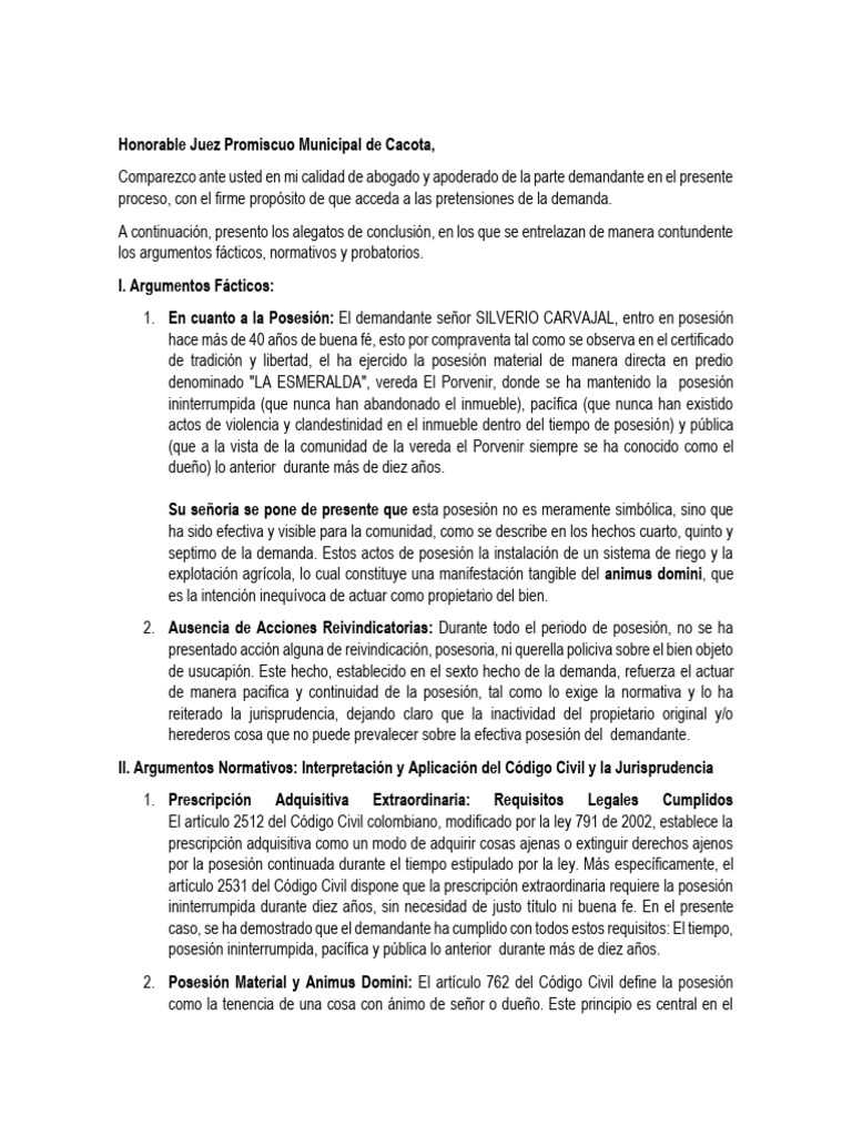 Alegatos SILVERIO | PDF | Posesión (Ley) | Posesión adversa