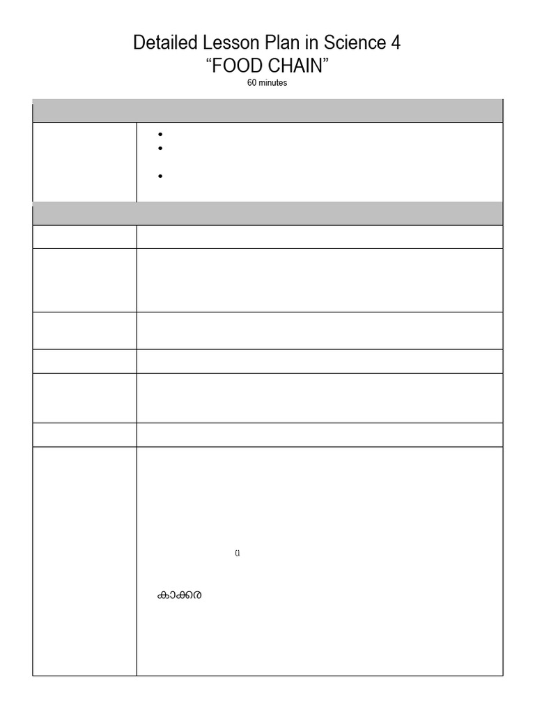 Grade 4 Food Chain Lesson Plan | PDF | Foods | Herbivore