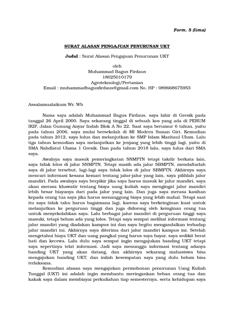 Surat Alasan Penurunan Ukt Compress | PDF