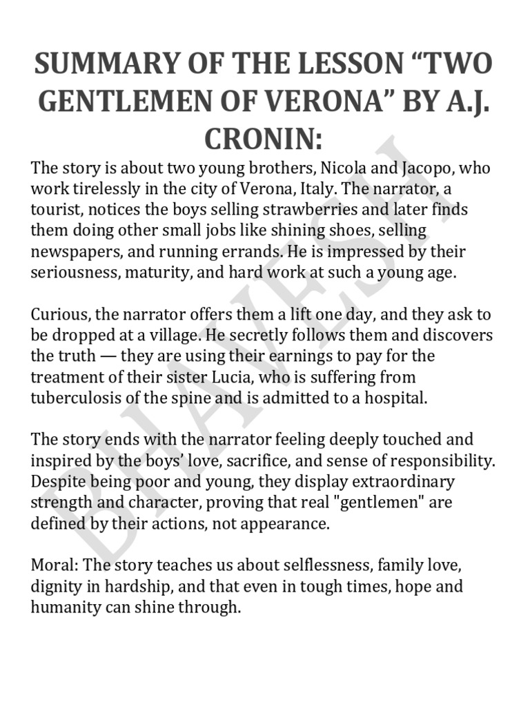 Summary of The Lesson Two Gentlemen of Verona by A.J. Cronin | PDF