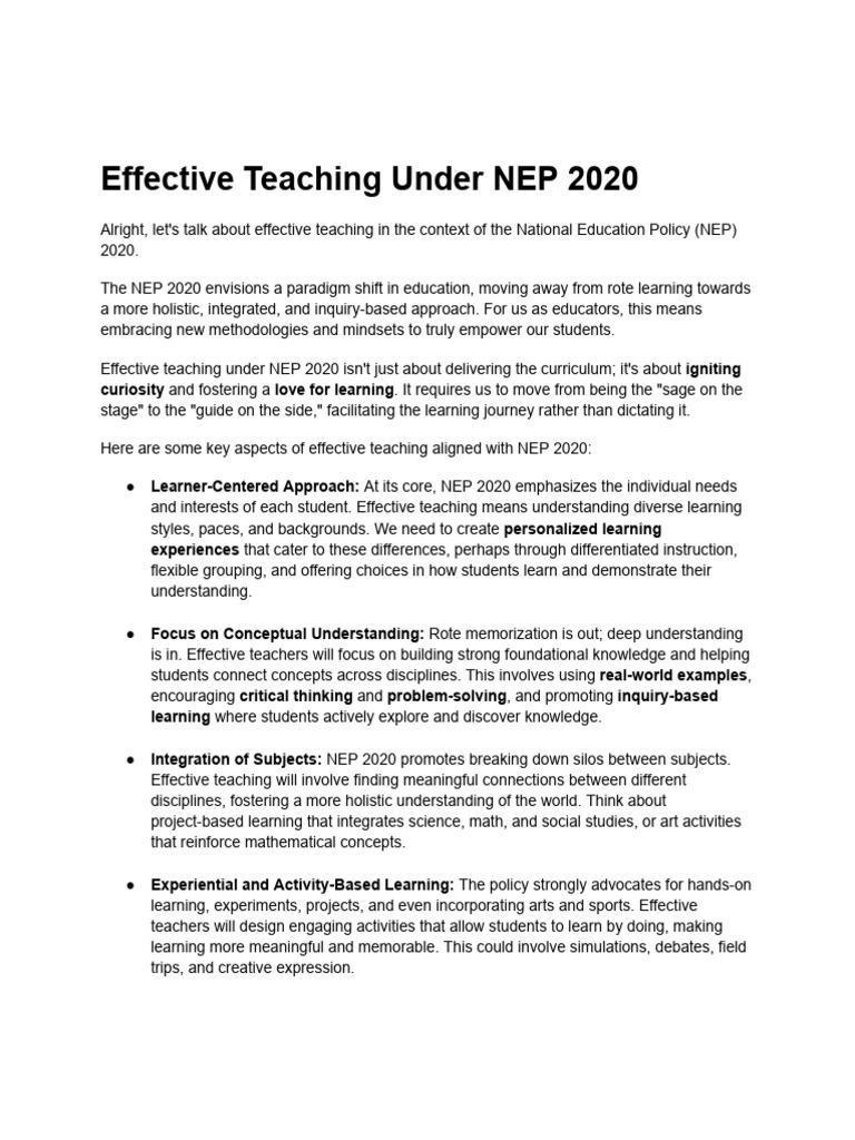 Effective Teaching Nep 2020 | PDF | Educational Assessment | Learning