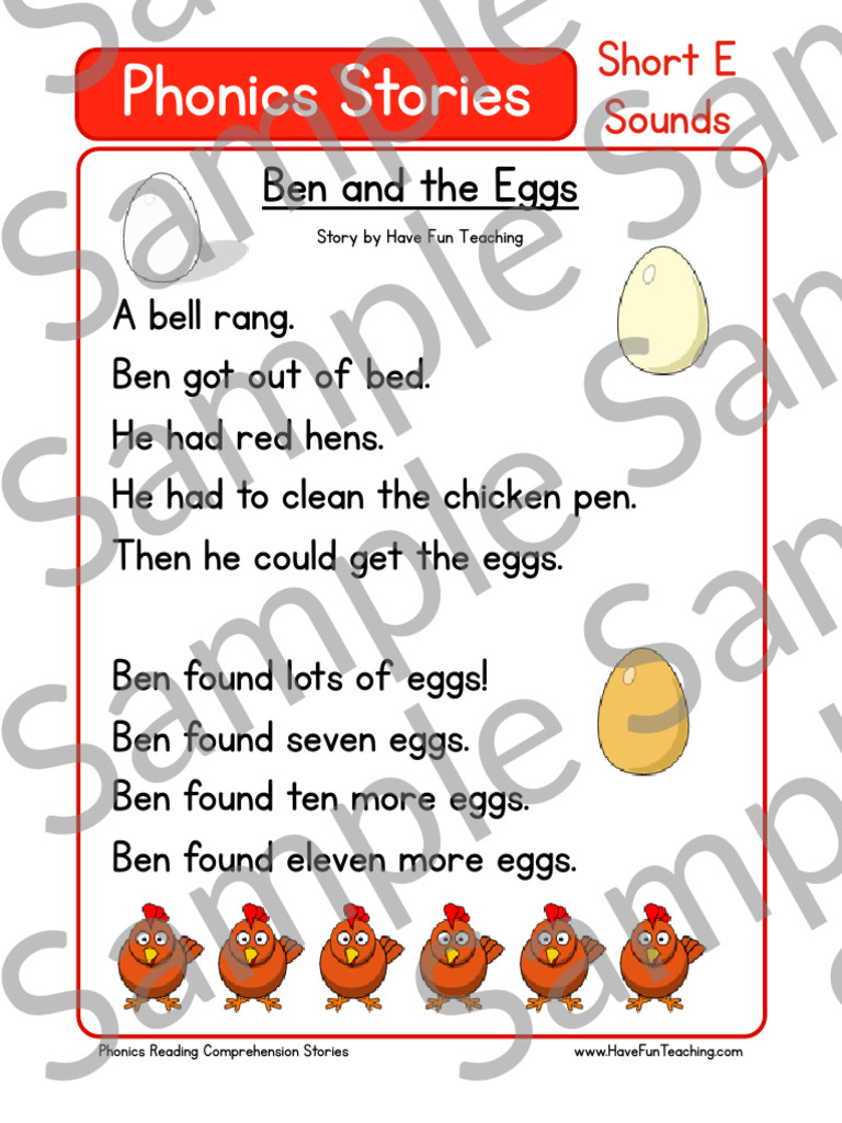 Ben and The Eggs Phonics Reading Comprehension Story Worksheet Short ...