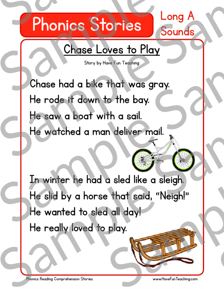 Chase Loves to Play Phonics Reading Comprehension Story Worksheet Long ...