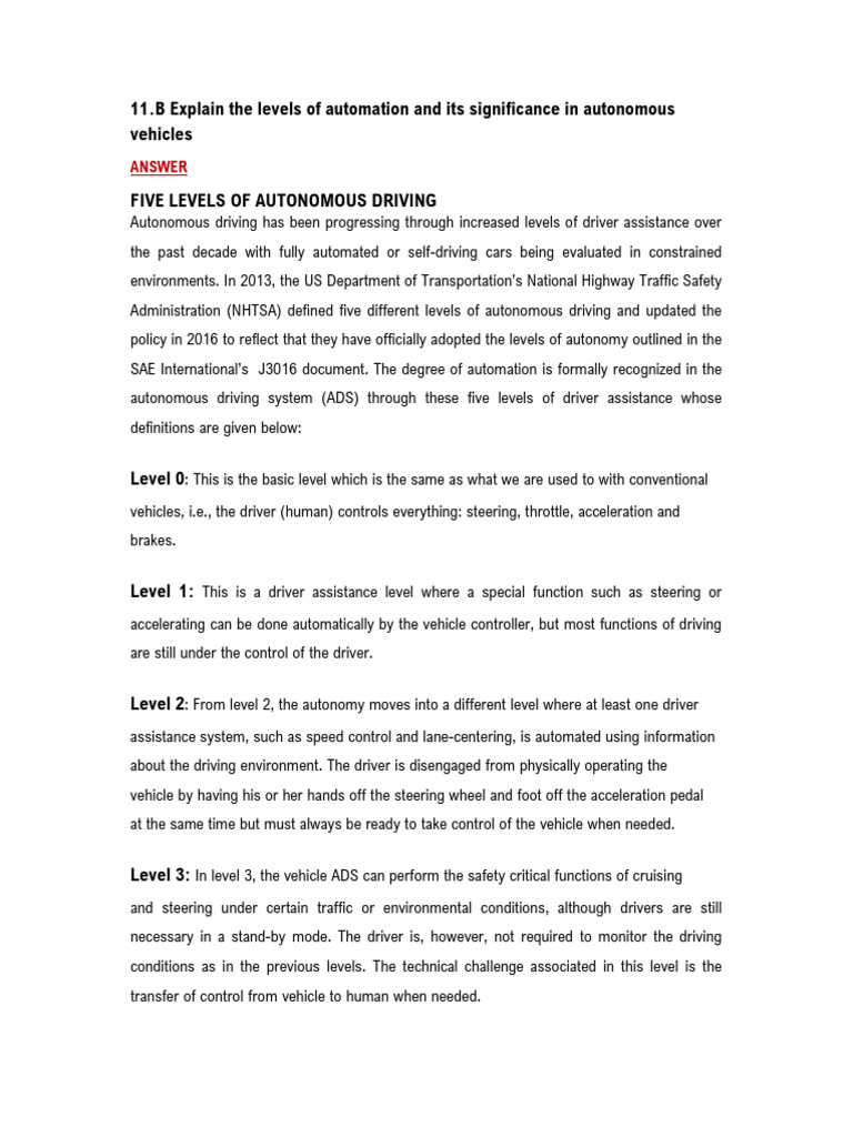 Levels of Automation in Autonomous Vehicles | PDF | Vehicles | Vehicle ...