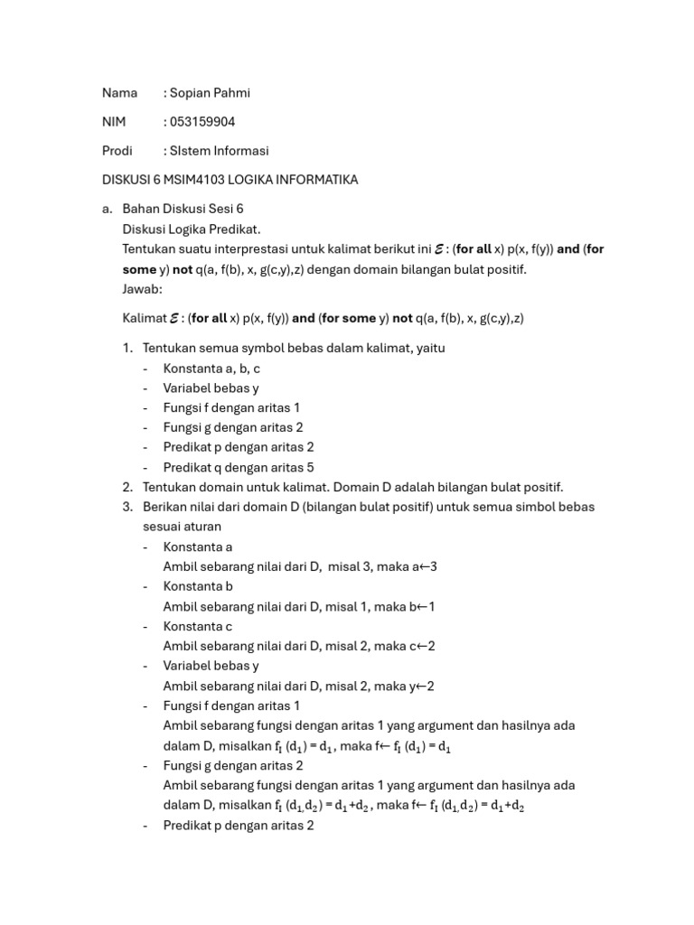 Diskusi 6 Msim4103 Logika Informatika | PDF